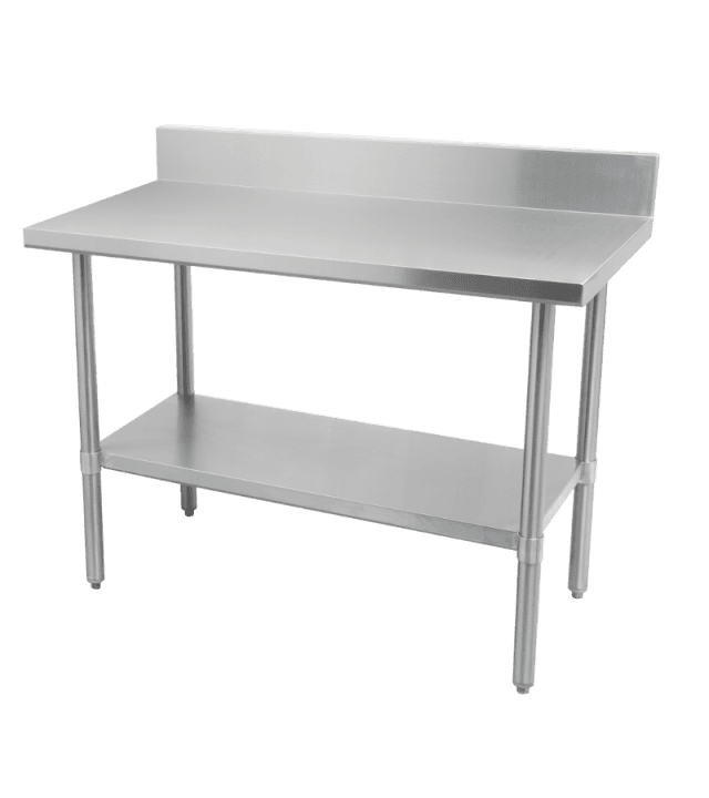 Work Table with Backsplash & Stainless Steel Legs & Undershelf | Thorinox